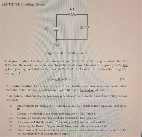 Solved SECTION I Limiting Circuit Figure Basic Limiting Chegg Com