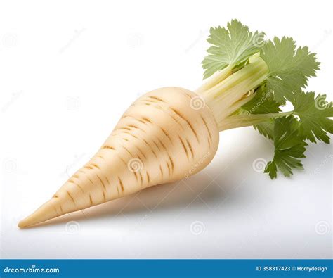 Fresh Parsnip Root With Attached Leaves Isolated On A Plain White