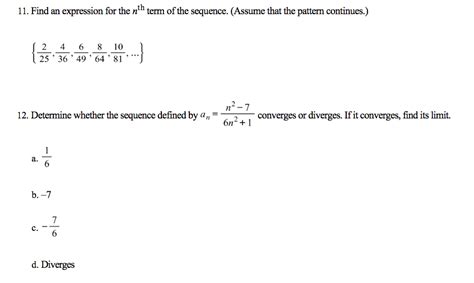 Solved Find An Expression For The Nth Term Of The Chegg
