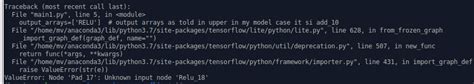 Node Pad17 Unknown Input Node Relu18 When Call Importgraphdef