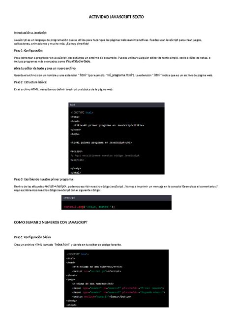 Actividad Javascript Sexto Actividad Javascript Sexto Introducción A
