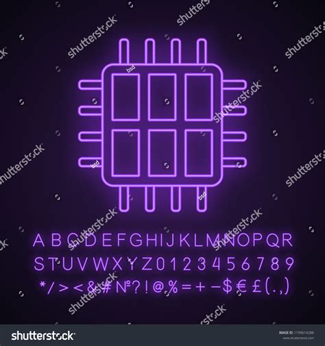 six core processor neon light icon stock vector royalty free 1199614288