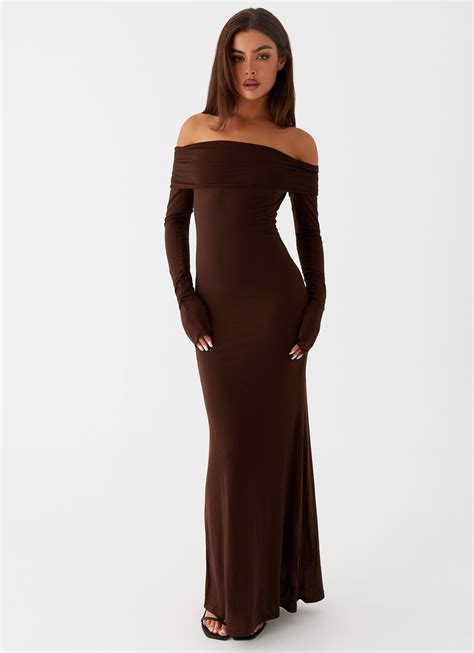 Cocoa Long Sleeve Maxi Dress Chocolate Peppermayo