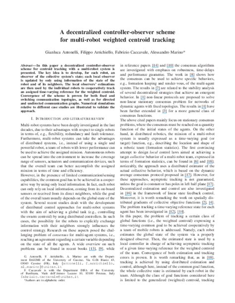 Pdf A Decentralized Controller Observer Scheme For Multi Robot Weighted Centroid Tracking