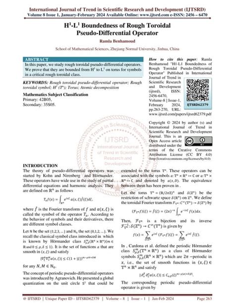 H1 L1 Boundedness Of Rough Toroidal Pseudo Differential Operator Pdf