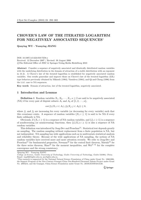 Pdf Chovers Law Of The Iterated Logarithm For Na Sequences Pdf Chovers Law Of The Iterated Logarithm For Na Sequences