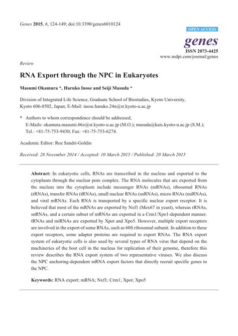 Pdf Rna Export Through The Npc In Eukaryotes