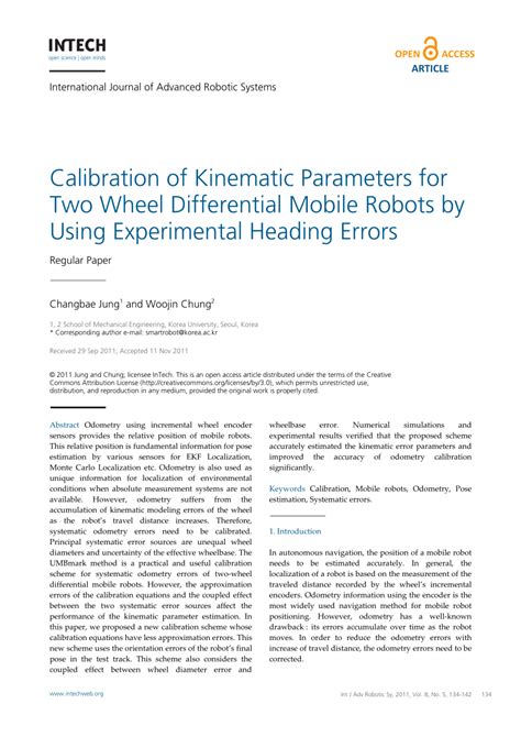 Pdf Calibration Of Kinematic Parameters For Two Wheel Differential Mobile Robots By Using