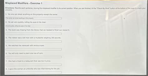 Solved Misplaced Modifiers Exercise 1Directions Rewrite Chegg Com