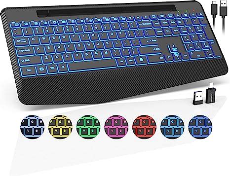 Wireless Keyboard With 7 Colored Backlits Wrist Rest Phone Holder Rechargeable Ergonomic