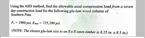 solved using the asd method find the allowable axial