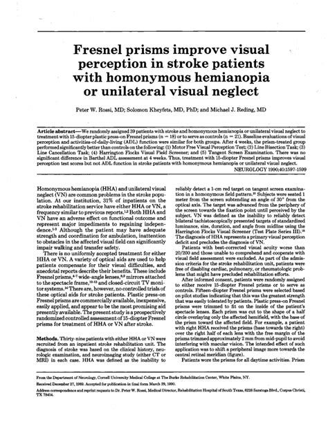 Pdf Fresnel Prisms Improve Visual Perception In Stroke Patients With Homonymous Hemianopia Or