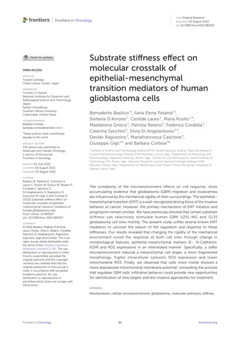 Pdf Substrate Stiffness Effect On Molecular Crosstalk Of Epithelial Mesenchymal Transition