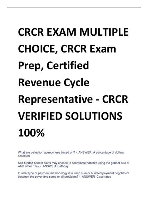 CRCR EXAM MULTIPLE CHOICE CRCR Exam Prep Certified Revenue Cycle Representative CRCR