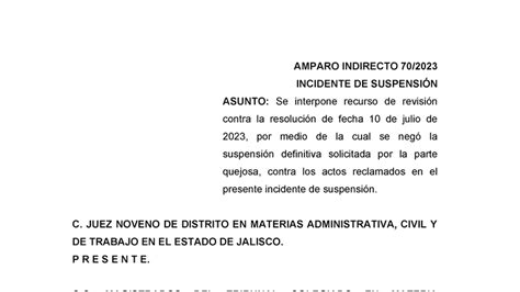 Recurso De Revisión En Amparo Indirecto Sobre Suspensión Definitiva
