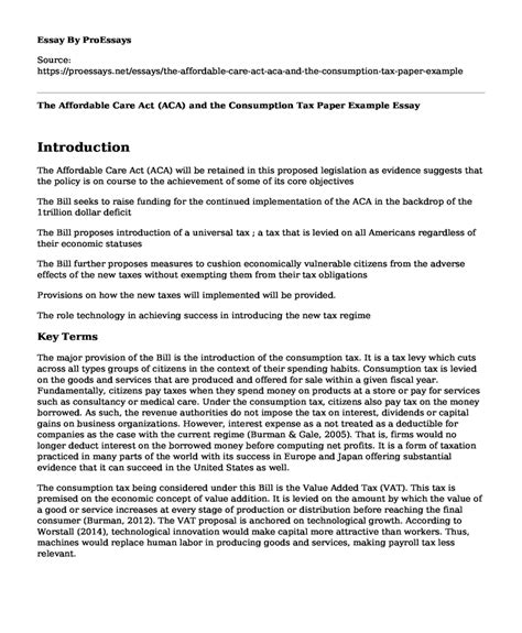📚 The Affordable Care Act Aca And The Consumption Tax Paper Example