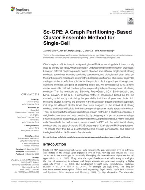 Pdf Sc Gpe A Graph Partitioning Based Cluster Ensemble Method For Single Cell