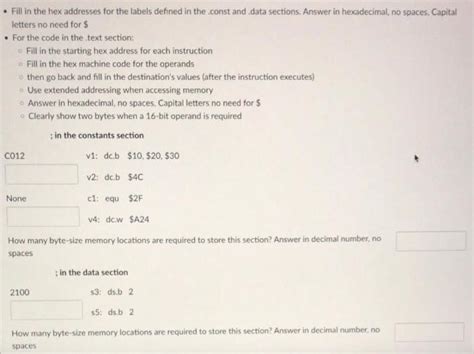 fill in the hex addresses for the labels defined in