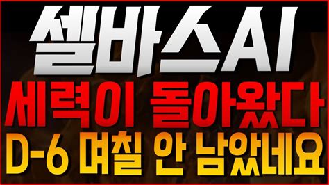 셀바스ai 주가전망 🚨필수시청🚨 드디어 세력들이 돌아왔다 🔥🔥🔥 D 6 진짜 며칠 안 남았네요 인공지능 의료ai Youtube
