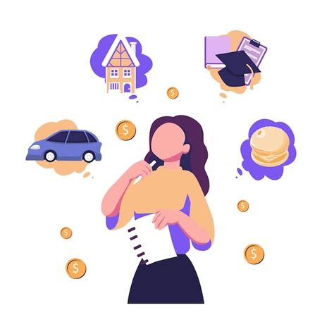 개인 금융 관리 및 예산 비용 계획 평면 벡터 일러스트 레이 션 프리미엄 벡터