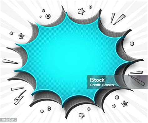 만화 배경입니다 파란색팝 아트 스타일의 만화 포스터 하프 톤과 음향 효과와 회색 연설 거품 3차원 형태에 대한 스톡 벡터 아트