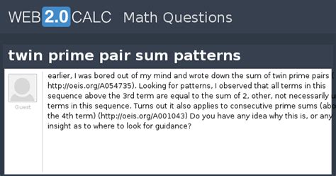 View Question Twin Prime Pair Sum Patterns