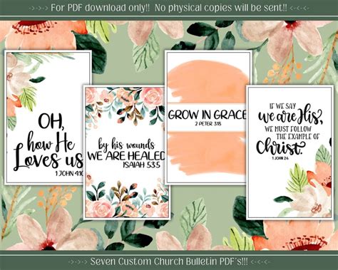 Printable Church Bulletin Cover Spring Floral Greeting Card Download