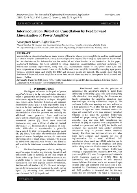 Pdf Intermodulation Distortion Cancellation By Feedforward Linearization Of Power Amplifier