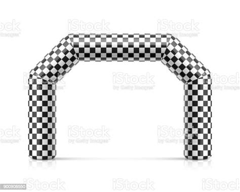 풍선 결승 아치 그림입니다 풍선 아치 템플릿을 체크 무늬 깃발 Championship에 대한 스톡 벡터 아트 및 기타 이미지 Championship 결승선 공기 주입