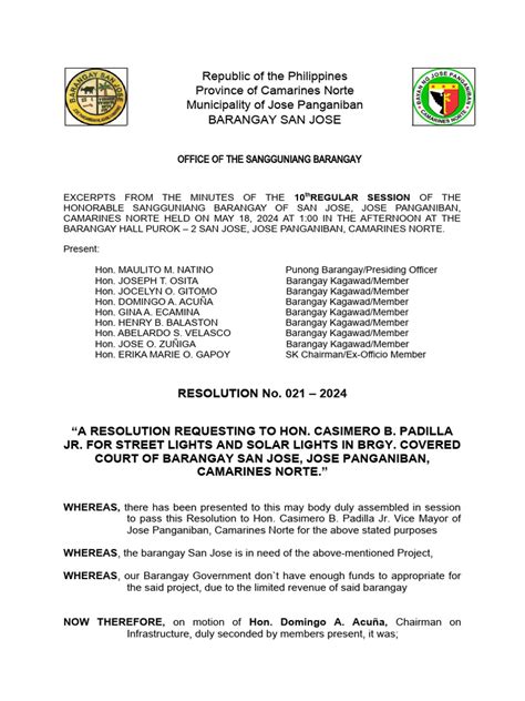 Resolution For Solar Lights And Street Lights Pdf Government