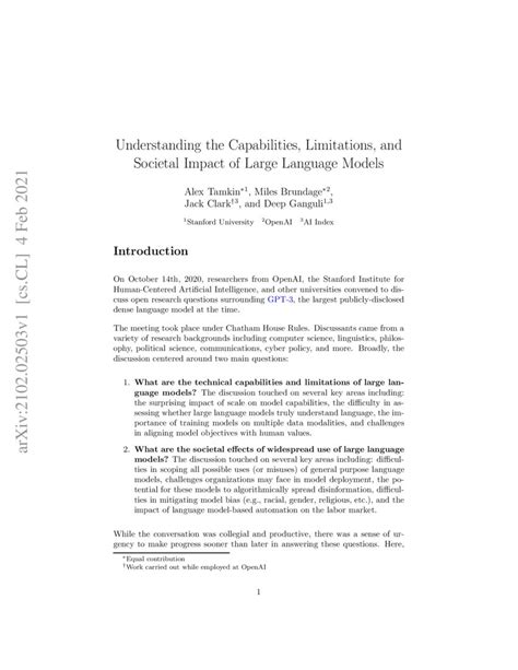 understanding the capabilities limitations and societal impact of large language models deepai