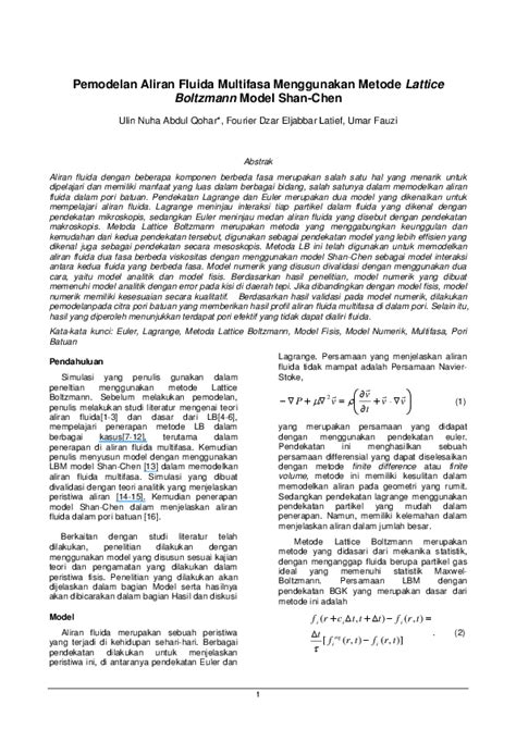 Pdf Pemodelan Aliran Fluida Multifasa Menggunakan Metode Lattice Boltzmann Model Shan Chen