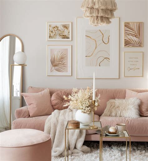 Serene Illustrations And Photographs In Beige Colours For Living Room