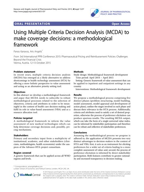 Pdf Using Multiple Criteria Decision Analysis Mcda To Make Coverage