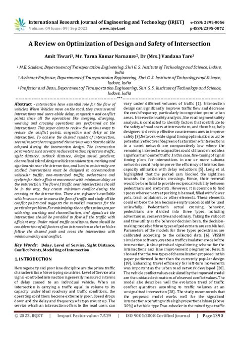 Pdf A Review On Optimization Of Design And Safety Of Intersection