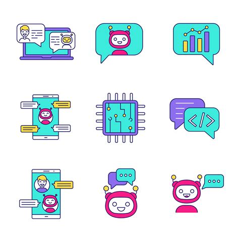 Chatbots Color Icons Set Talkbots Support Service Chat Messenger Bots Modern Robots