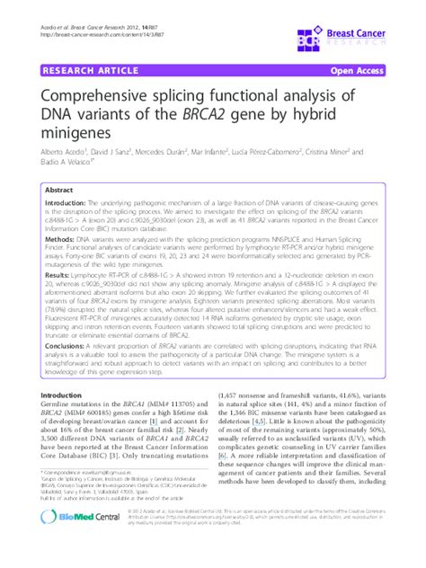 Pdf Comprehensive Splicing Functional Analysis Of Dna Variants Of The