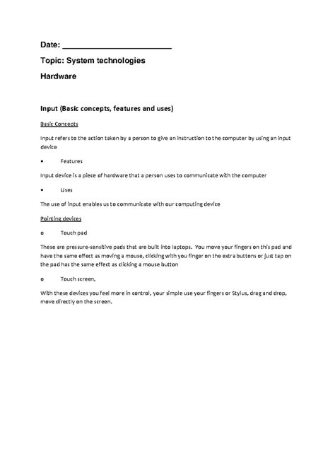 Cat Grade 12 Notes Hardware Part 1 Date Topic System