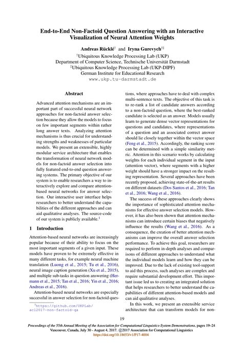 Pdf End To End Non Factoid Question Answering With An Interactive Visualization Of Neural