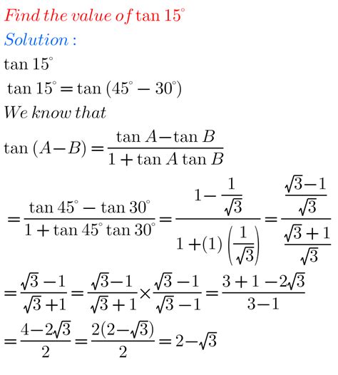 Find The Value Of Tan 15° Maths Glow