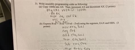 Solved 31 Write Assembly Programming Codes As Following