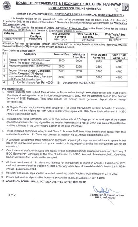 1st Year Date Sheet 2026 Bise Peshawar Board Bisep Online