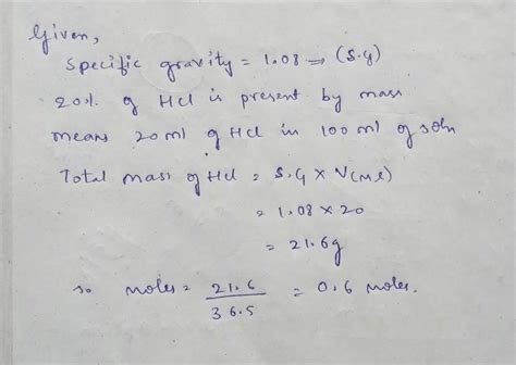 how many moles of hcl will be present in 100 ml of a solution of