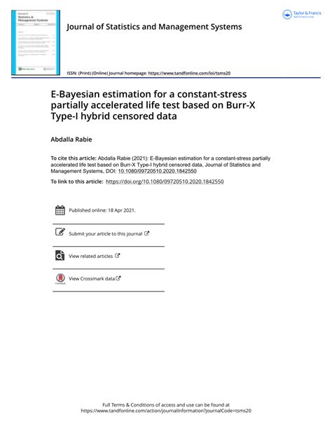 Pdf E Bayesian Estimation For A Constant Stress Partially Accelerated