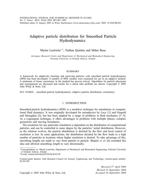 Pdf Adaptive Particle Distribution For Smoothed Particle Hydrodynamics