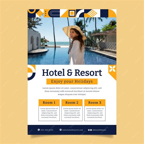평면 디자인 호텔 리조트 포스터 템플릿 무료 벡터