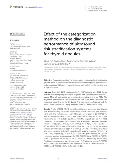 Pdf Effect Of The Categorization Method On The Diagnostic Performance Of Ultrasound Risk
