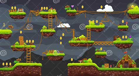 2d Arcade Retro Game Night Level Map Interface Stock Vector Illustration Of Interface Wooden