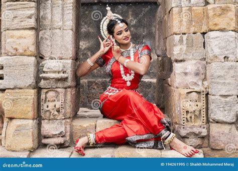 Indian Classcial Dance An Odissi Dancer Closeup View Wearing Traditional Costume Stock Image