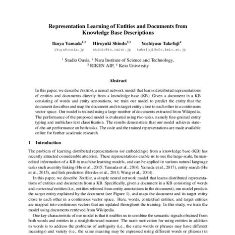 Representation Learning Of Entities And Documents From Knowledge Base